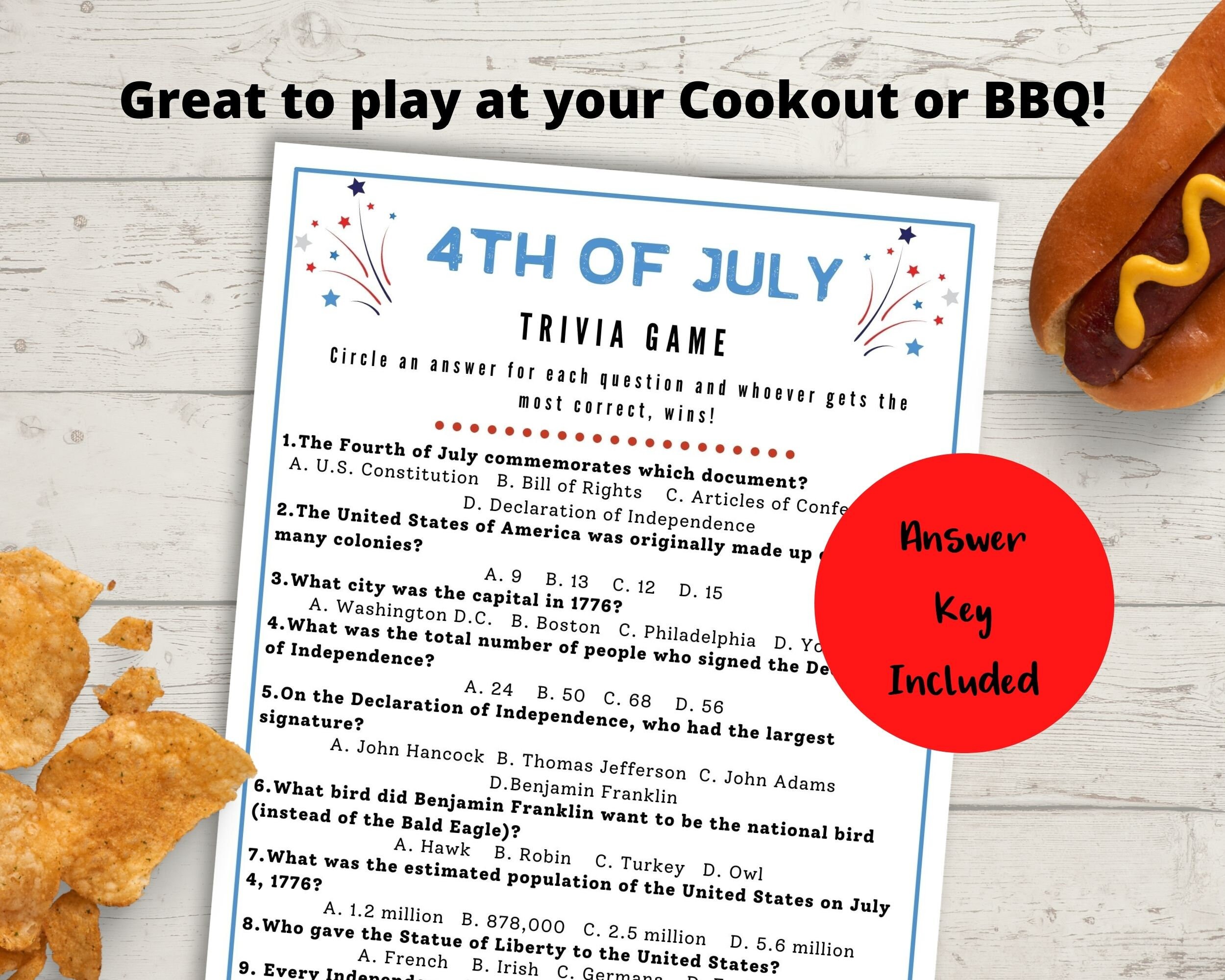 4th of July Trivia Game 4th of July Games, Fourth of July Family Game ...