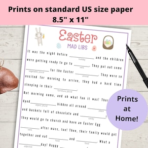 Easter Mad Lib Game - Children's Easter Party Game, Kids Madlibs for ...