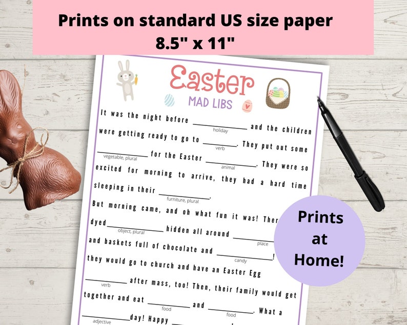 Easter Mad Lib Game Children's Easter Party Game, Kids Madlibs for ...