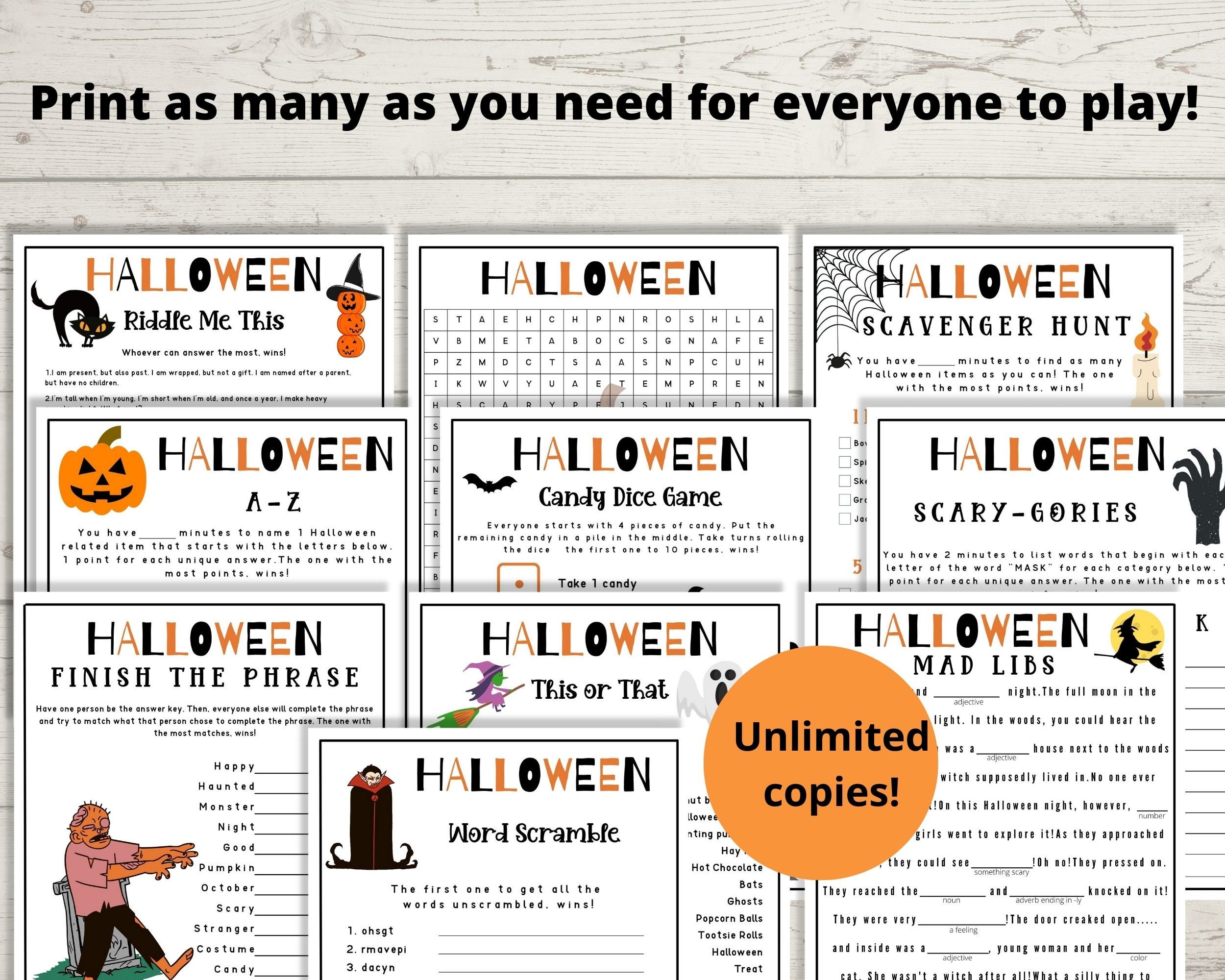 Halloween Game Bundle Kids Halloween Game Halloween - Etsy