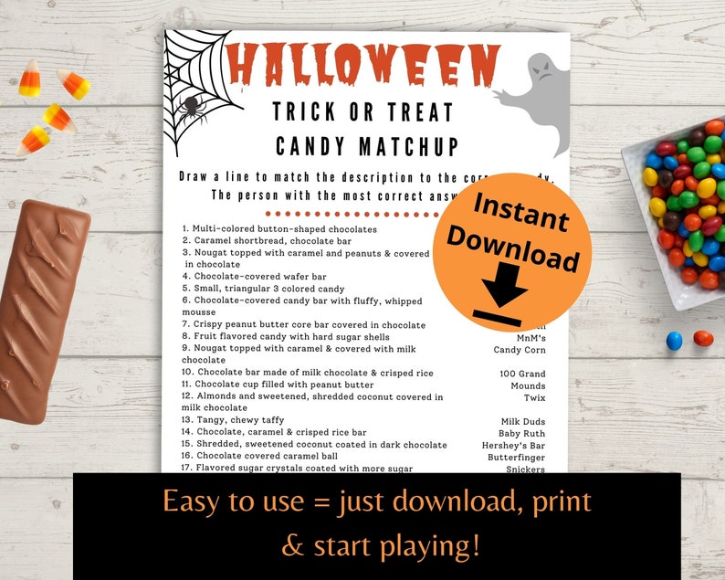 Halloween Candy Match Game Hallowen Candy Game Trick or - Etsy