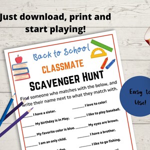 Back to School Classmate Scavenger Hunt Game - Icebreaker Game for Kids ...