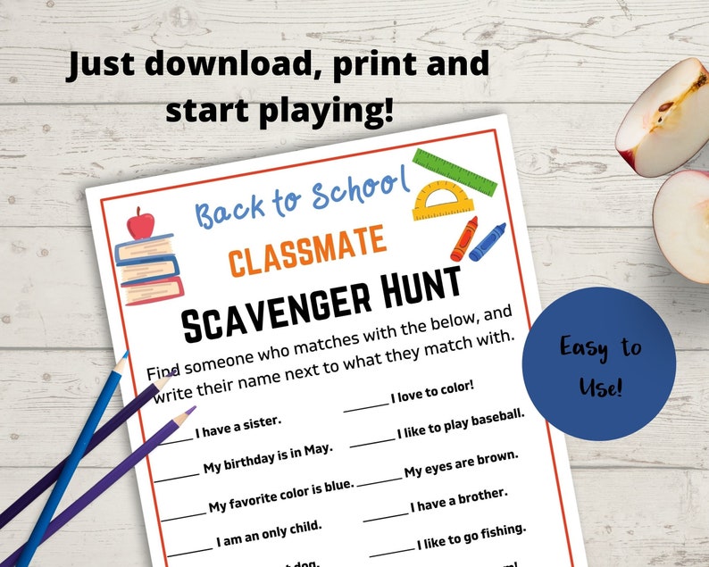 Back to School Classmate Scavenger Hunt Game - Icebreaker Game for Kids ...