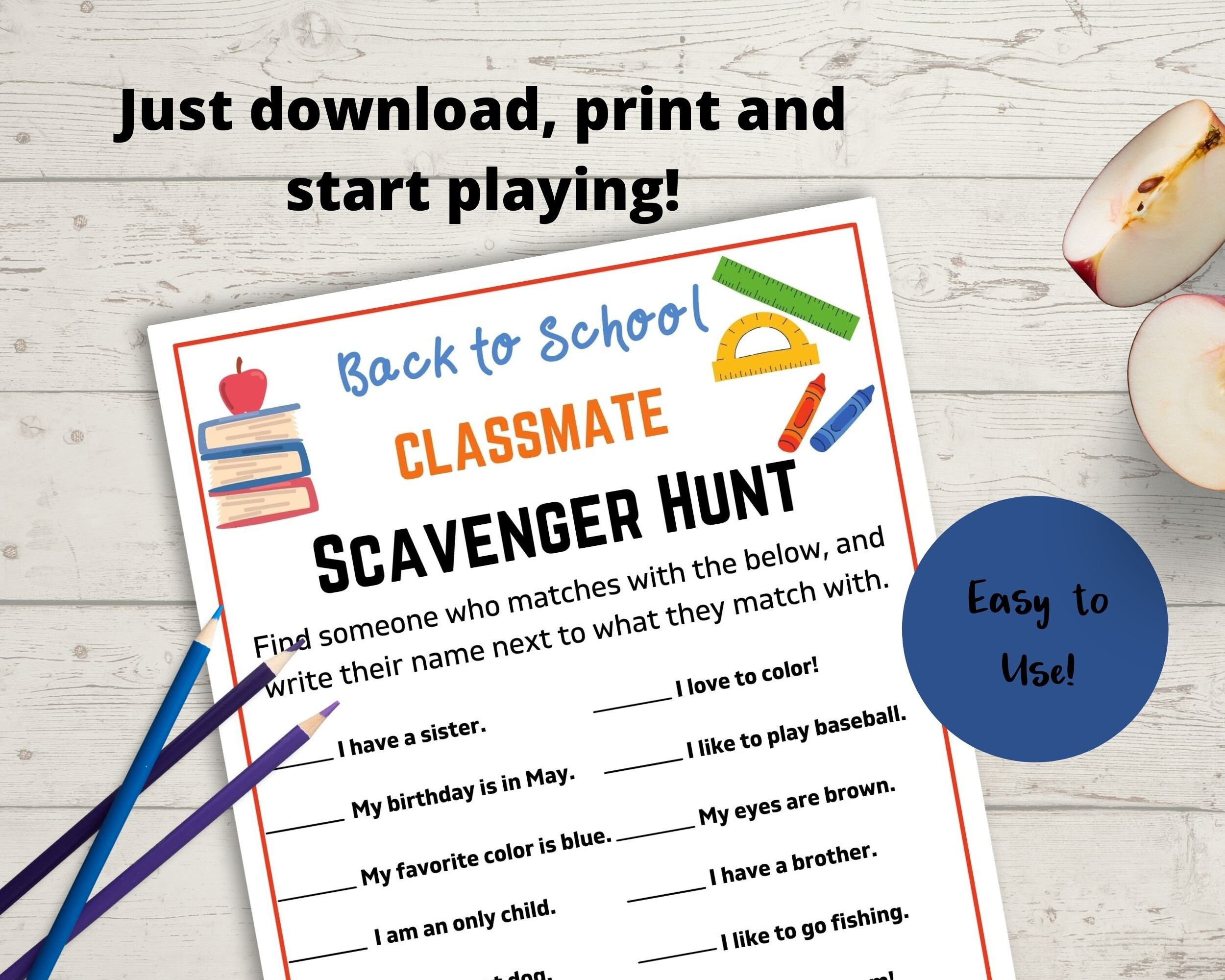 Back to School Classmate Scavenger Hunt Game - Icebreaker Game for Kids ...