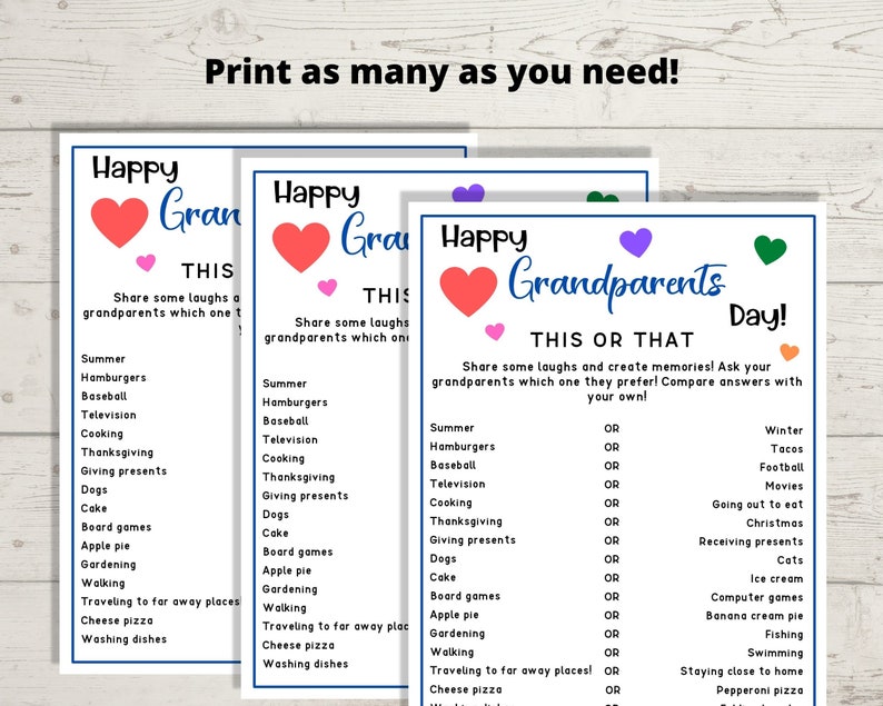 Grandparents Day Printables - Grandparents Day Game, This or That ...