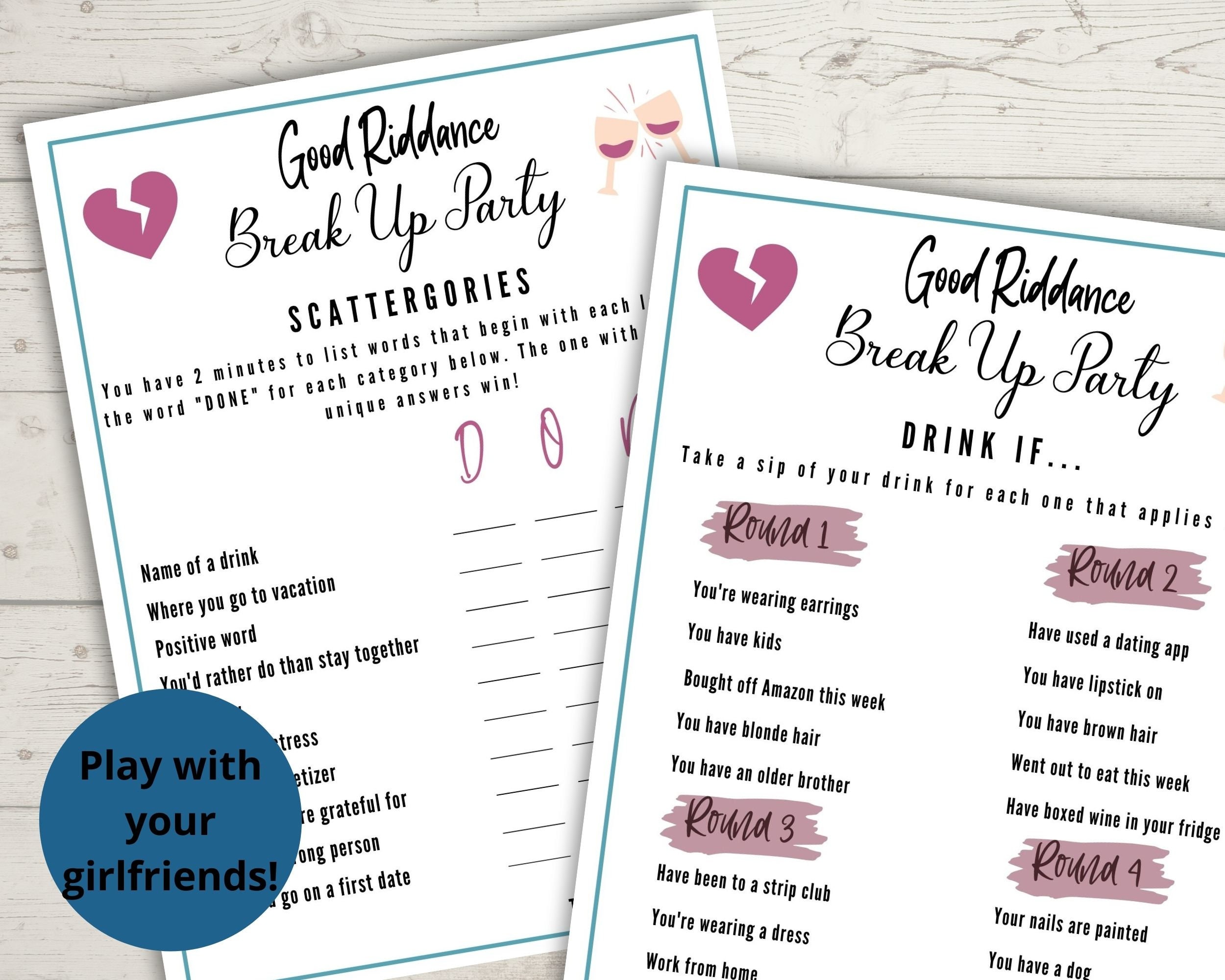 Break up Party Games - Divorce Party Games, Newly Single Girls Night ...
