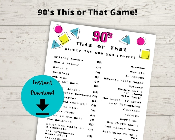 90's This or That Game 90s Themed Birthday Game 1990s - Etsy