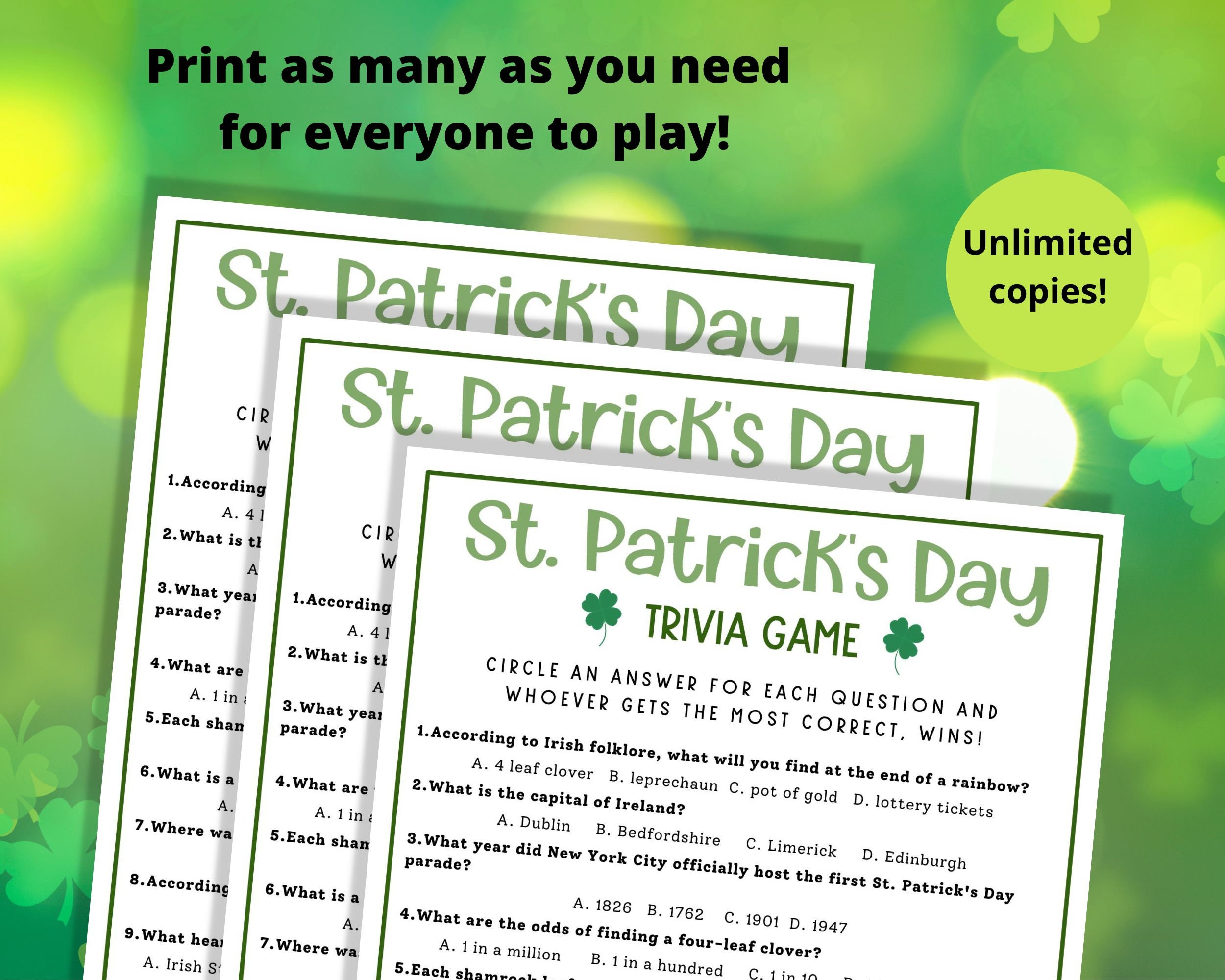 St Patricks Day Trivia - , Saint Patricks Day Trivia Game, St Patricks ...
