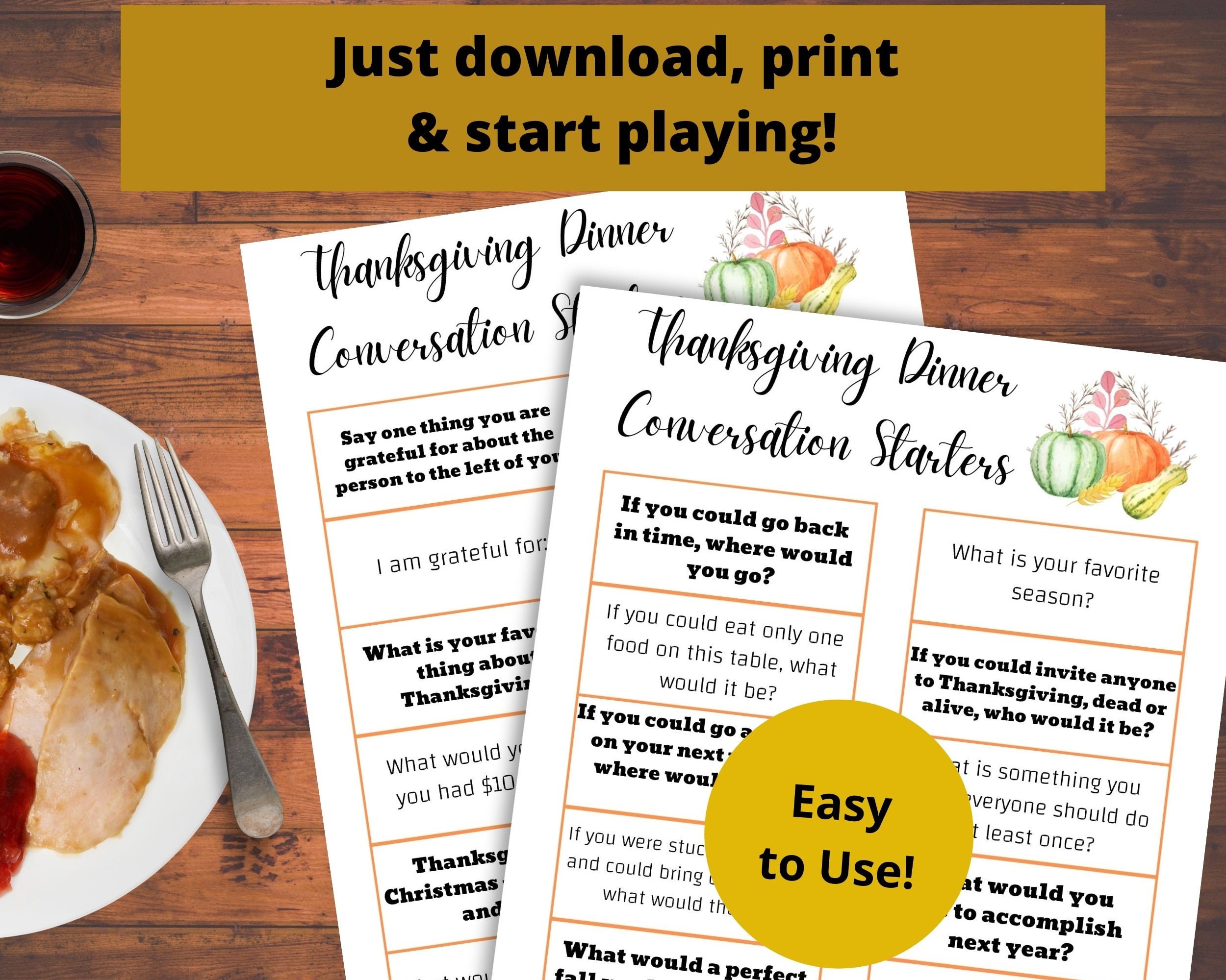 Thanksgiving Conversation Starters Game for Friendsgiving - Etsy