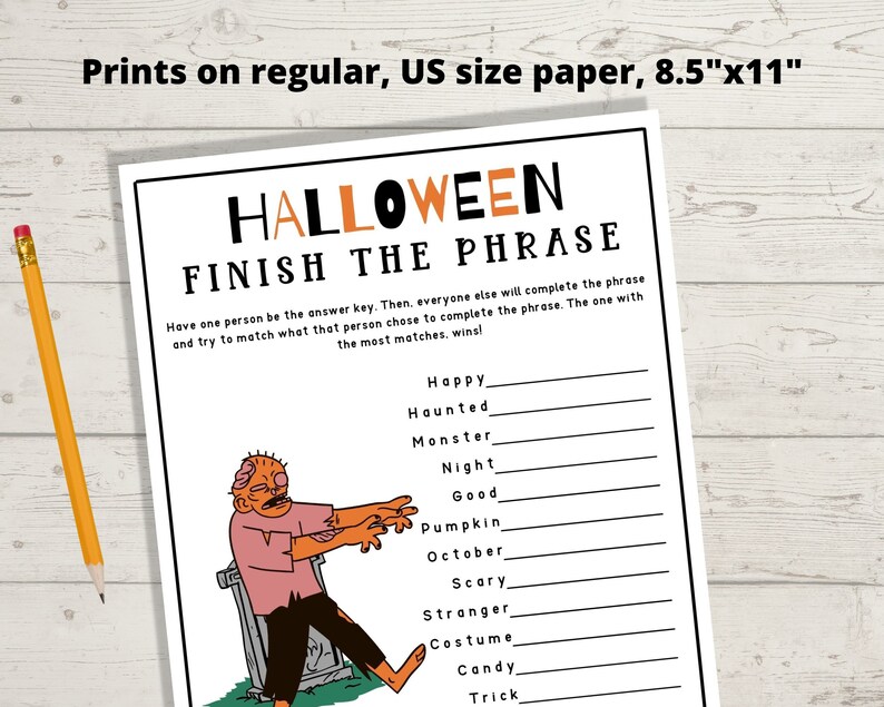 Halloween Finish the Phrase Word Game - Kids Halloween Party Game ...