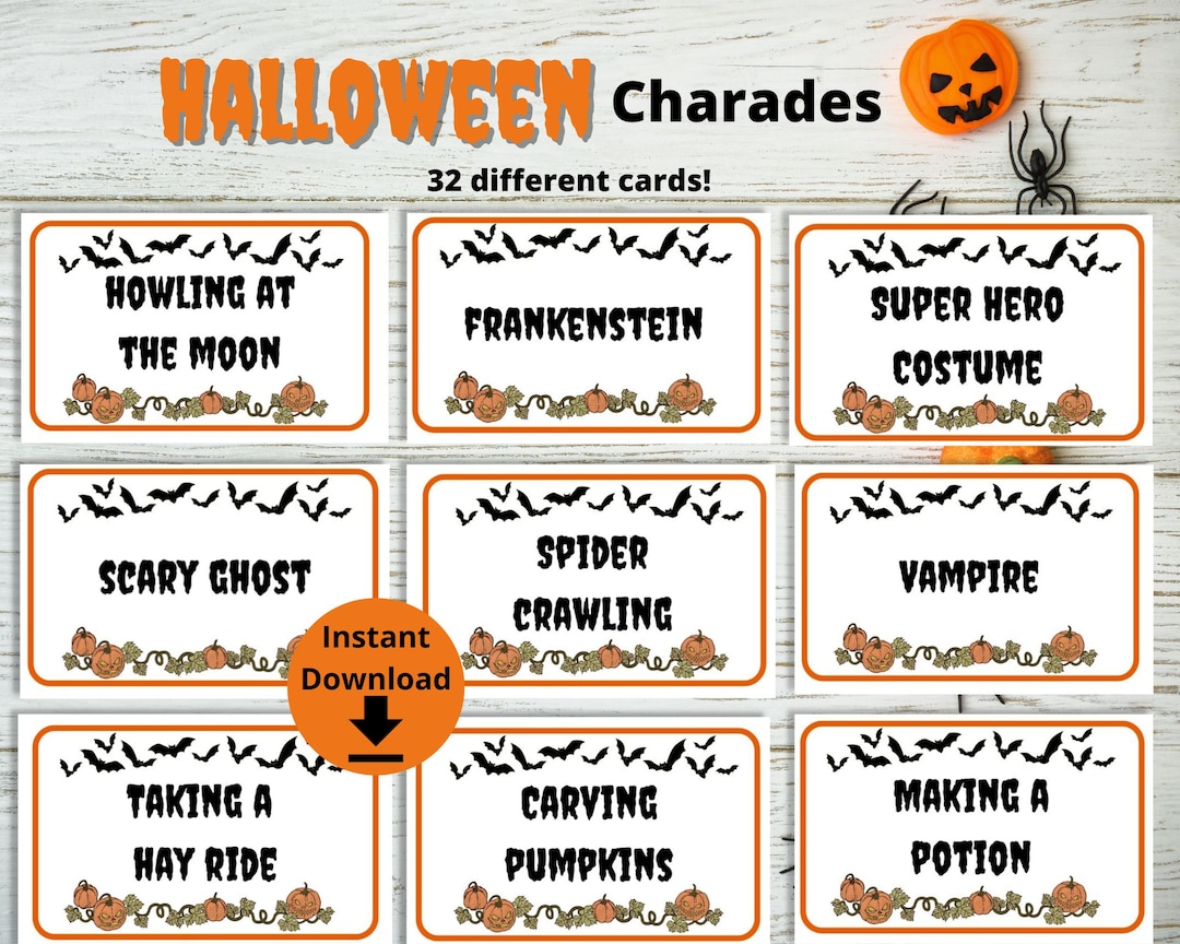 Halloween Charades - Halloween Game, Halloween Charade Cards, Halloween ...