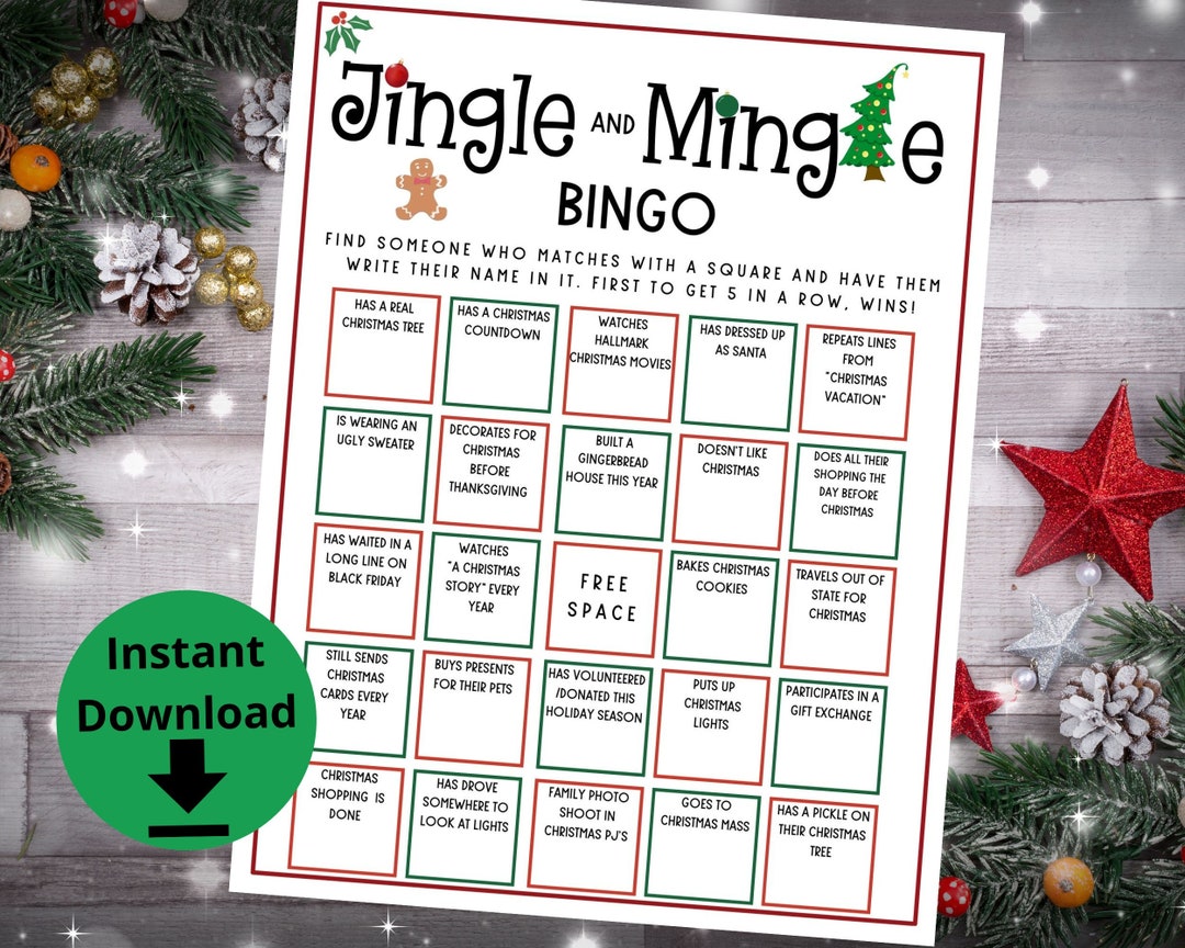 Work Holiday Bingo - Jingle Mingle Bingo, Mix and Mingle Bingo ...