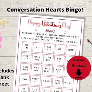 Valentine's Day Bingo Game - Conversation Heart Bingo Boards, Bingo ...
