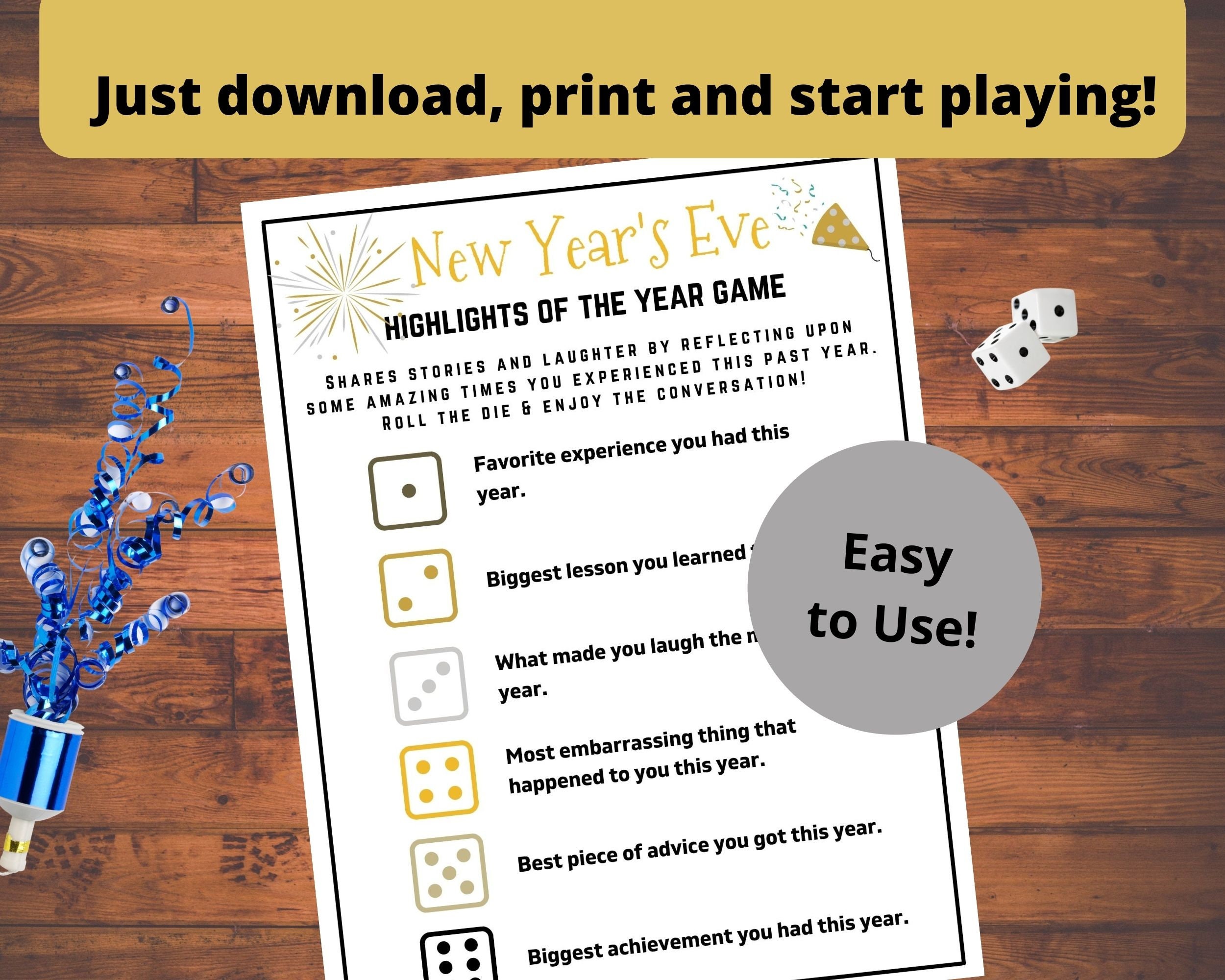 New Year's Eve Highlights of the Year Dice Game - Printable NYE Party ...