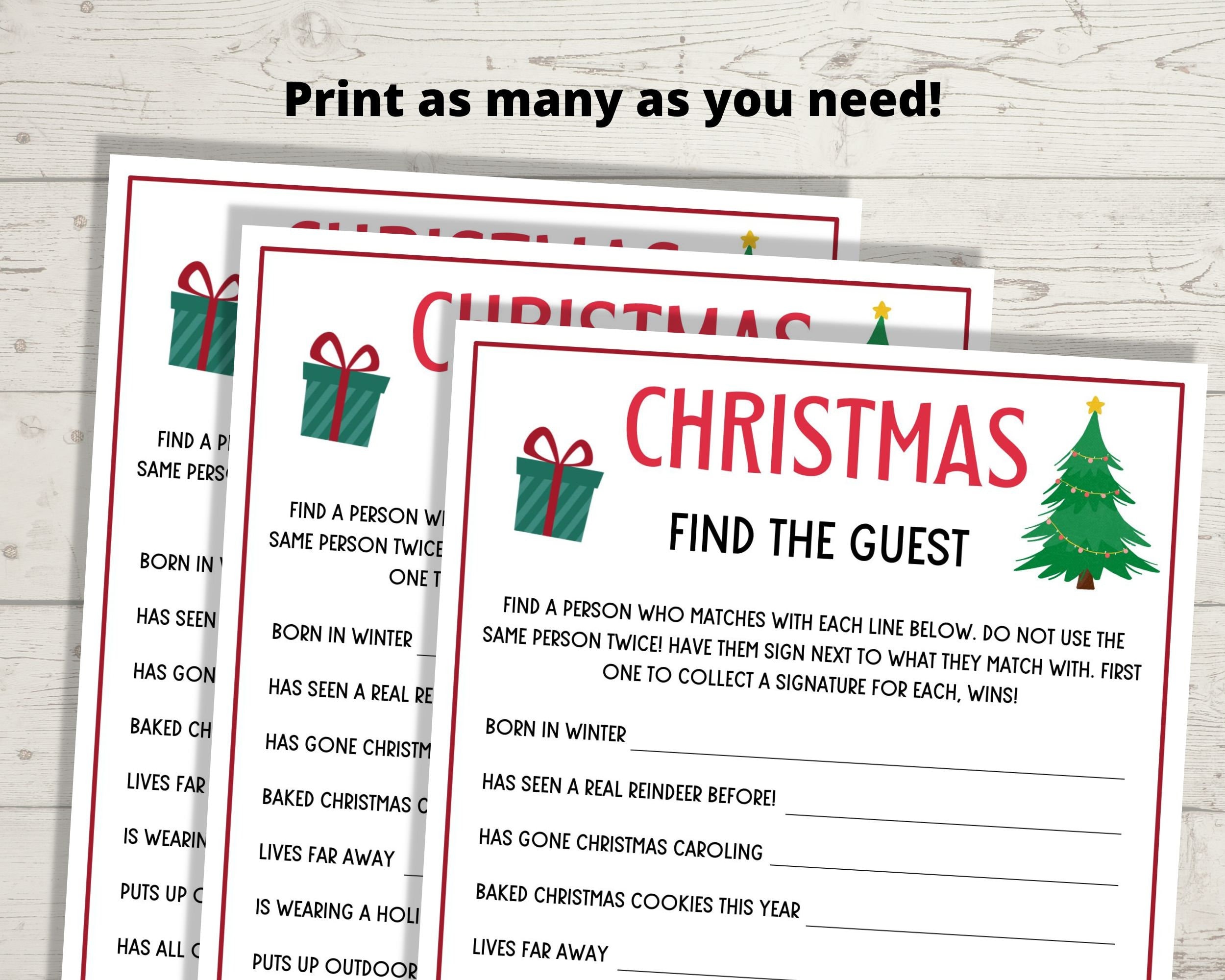 Christmas Find the Guest Christmas Ice Breaker, Christmas Work Party ...