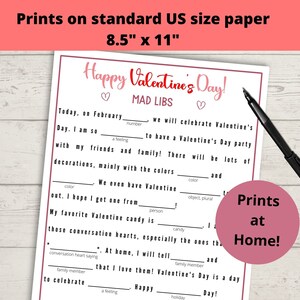 Valentine's Day Mad Lib Game - Children's Valentine Party Game, Kids ...