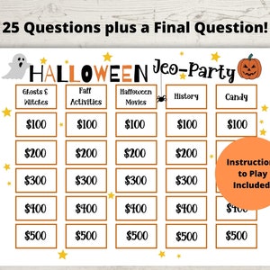 Halloween Jeoparty Game - Halloween Trivia, Halloween Printable Quiz ...