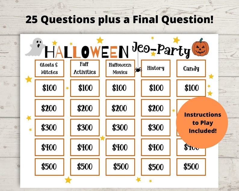 Halloween Jeoparty Game - Halloween Trivia, Halloween Printable Quiz ...