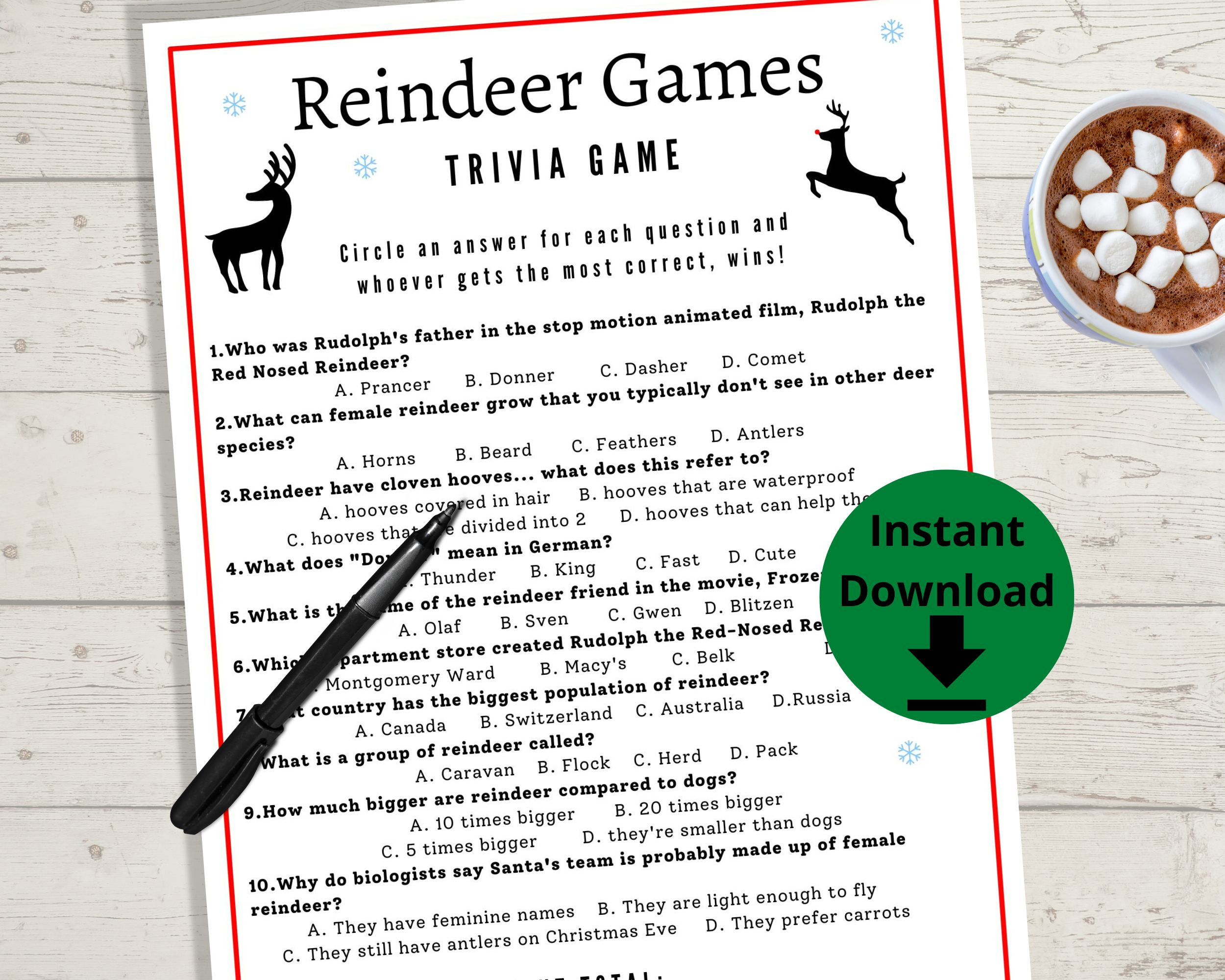 Reindeer Games Trivia - Christmas Trivia Game, Kids Christmas Game ...