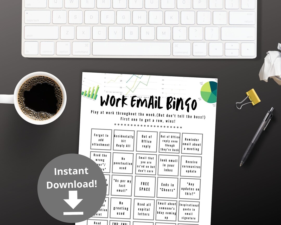 Work Email Bingo Game - Office Party Game, Work From Home Bingo Board ...