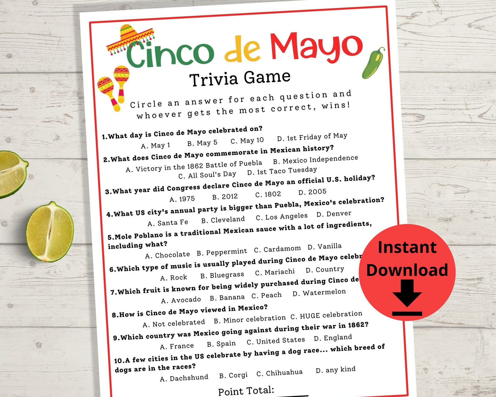 Cinco De Mayo Trivia - Cinco De Mayo Game, Cinco De Mayo Party Game ...