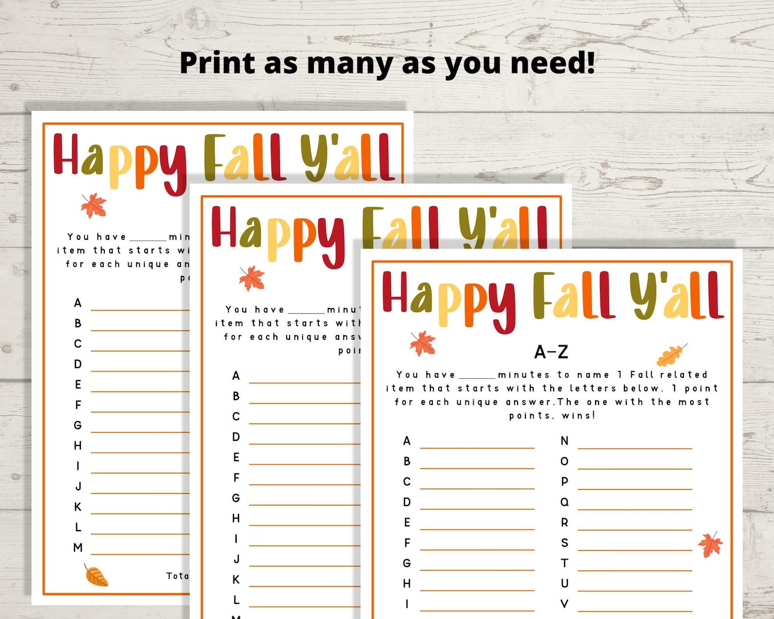 Fall Games - A-Z Game, Kids Word Game, Fall Activity for Children ...