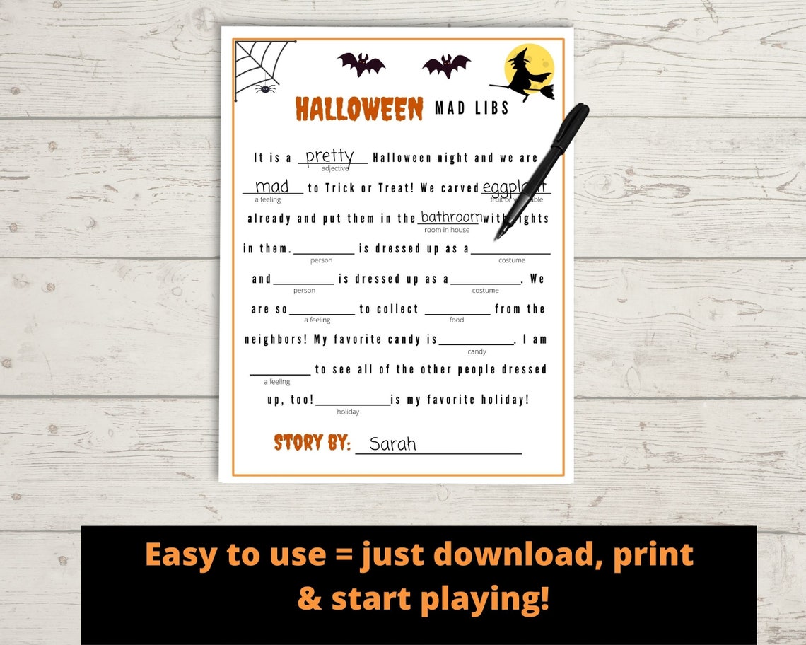 Halloween Mad Libs Game Children's Halloween Party Game | Etsy