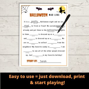 Halloween Mad Libs Game - Children's Halloween Party Game, Kids Madlibs ...