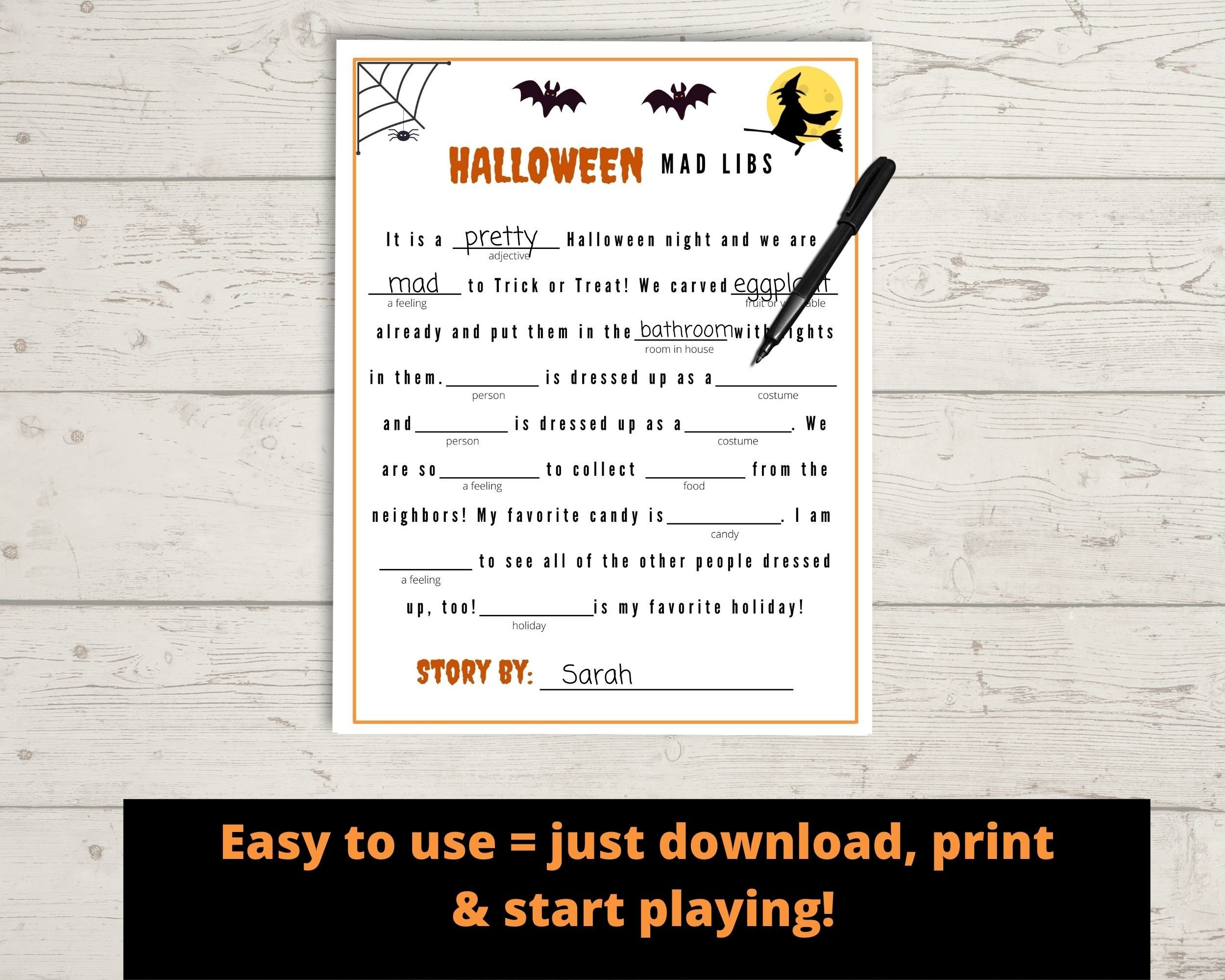 Halloween Mad Libs Game - Children's Halloween Party Game, Kids Madlibs ...