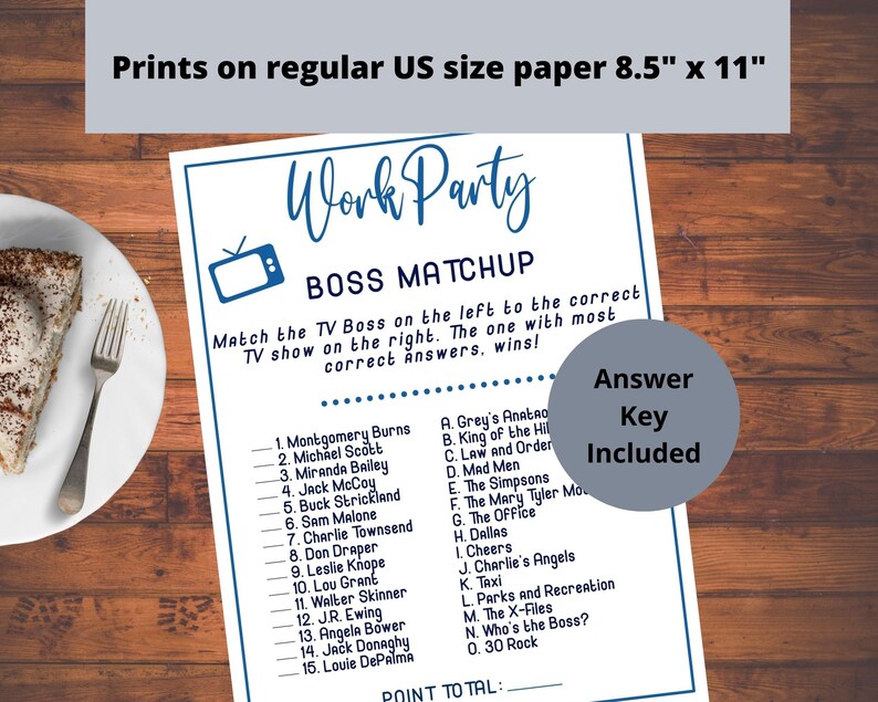 Work Party Game Boss Match up - Office Party Printable, Boss's Day ...