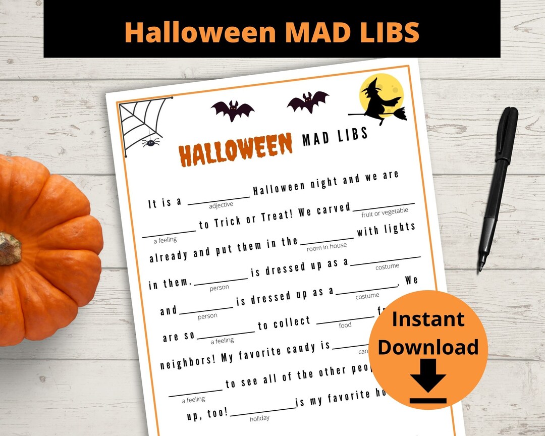 Halloween Mad Libs Game - Children's Halloween Party Game, Kids Madlibs ...