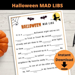 Halloween Mad Libs Game - Children's Halloween Party Game, Kids Madlibs ...