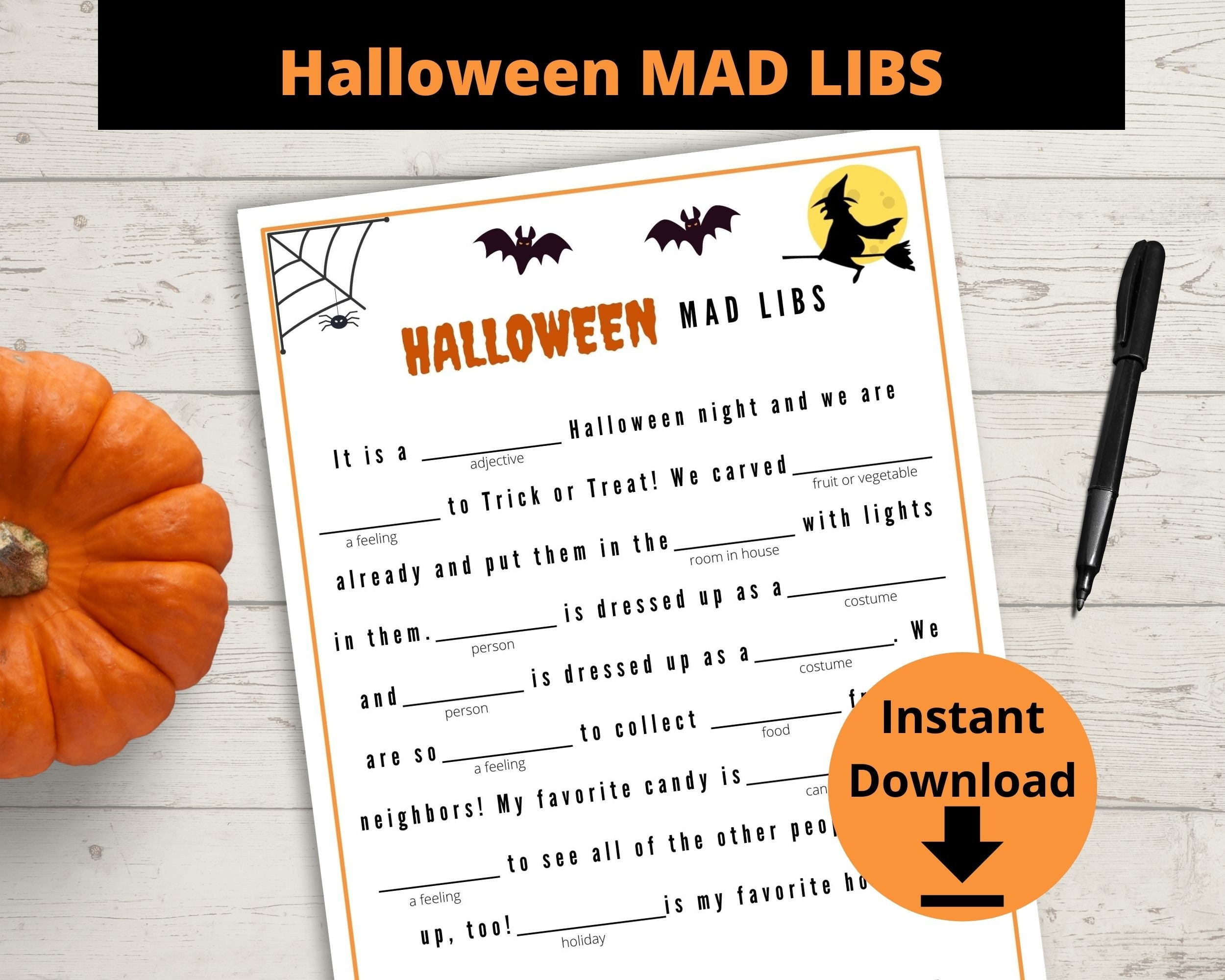 Halloween Mad Libs Game - Children's Halloween Party Game, Kids Madlibs ...