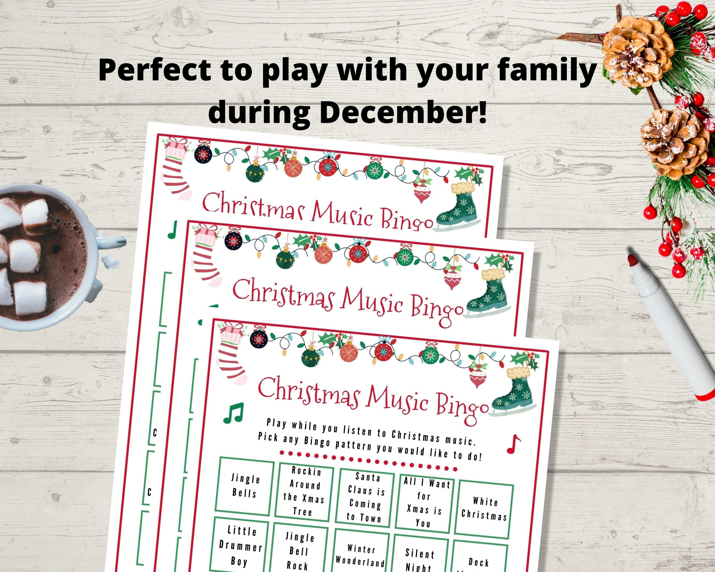 Christmas Song Bingo - Christmas Carol Game, Christmas Bingo, Christmas ...