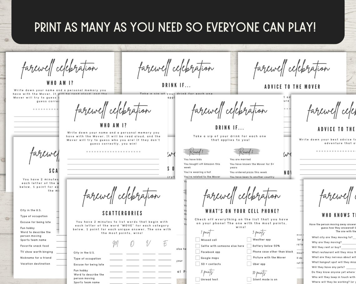 Going Away Party Games - Farewell Party Bundle, Moving Party Printable ...