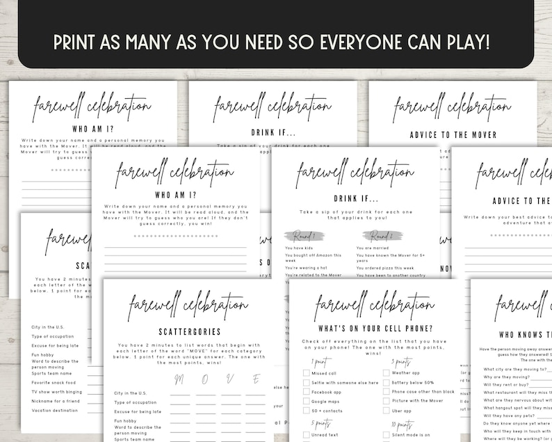 Going Away Party Games - Farewell Party Bundle, Moving Party Printable ...