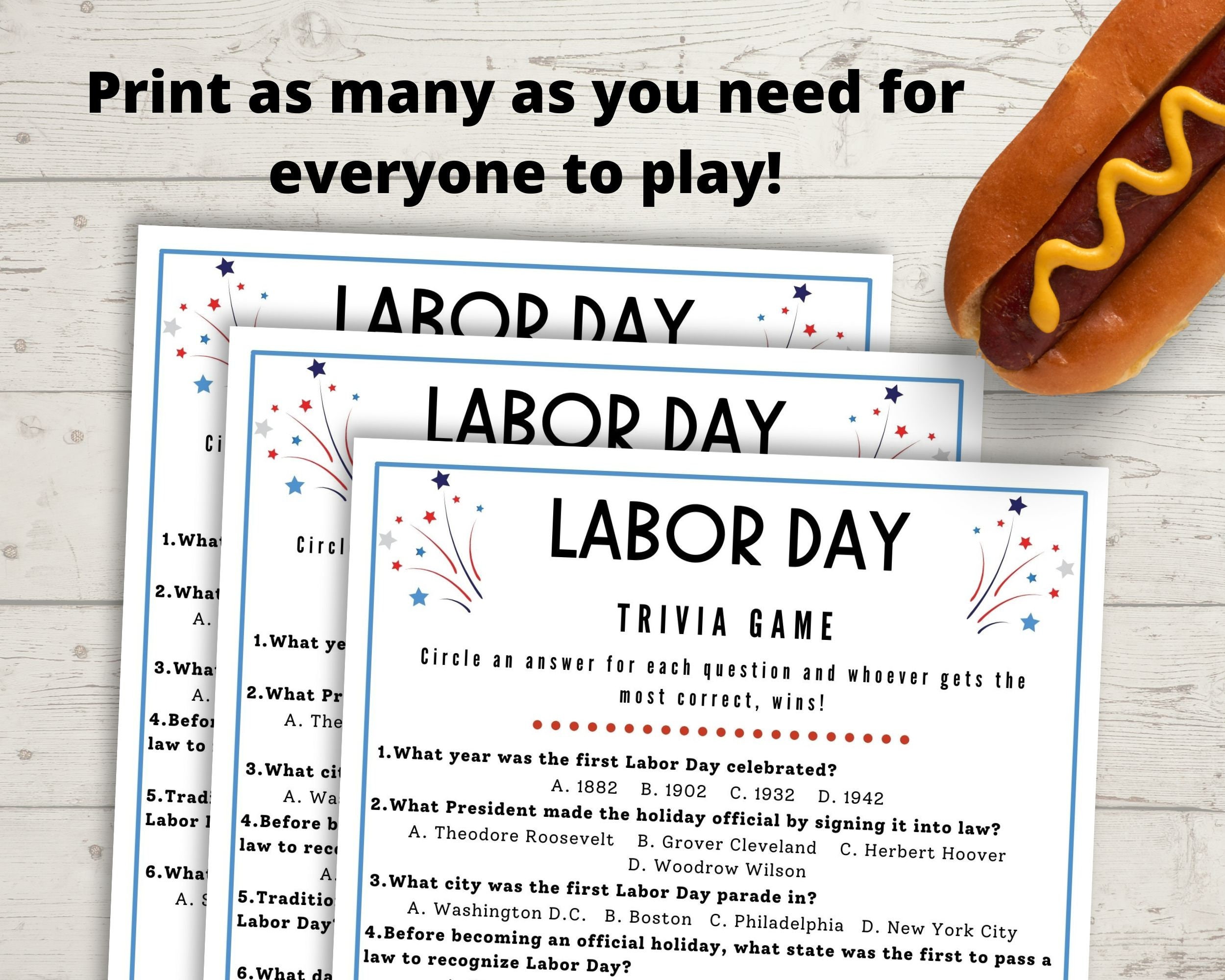 Labor Day Trivia Game - Labor Day Games, Labor Day Quiz - Etsy