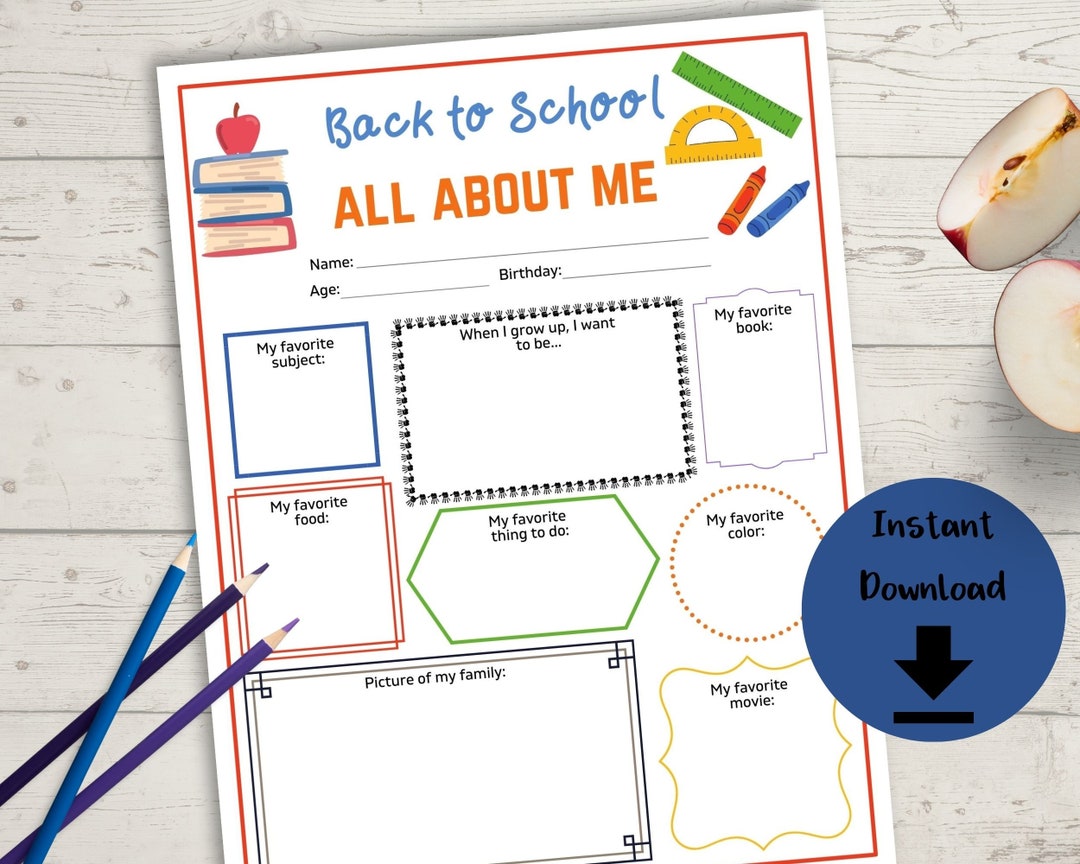 All About Me Back to School Worksheet - Children's Get to Know You Game ...