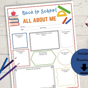 All About Me Back to School Worksheet - Children's Get to Know You Game ...