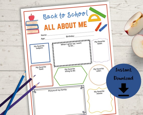 All About Me Back to School Worksheet Children's Get to - Etsy