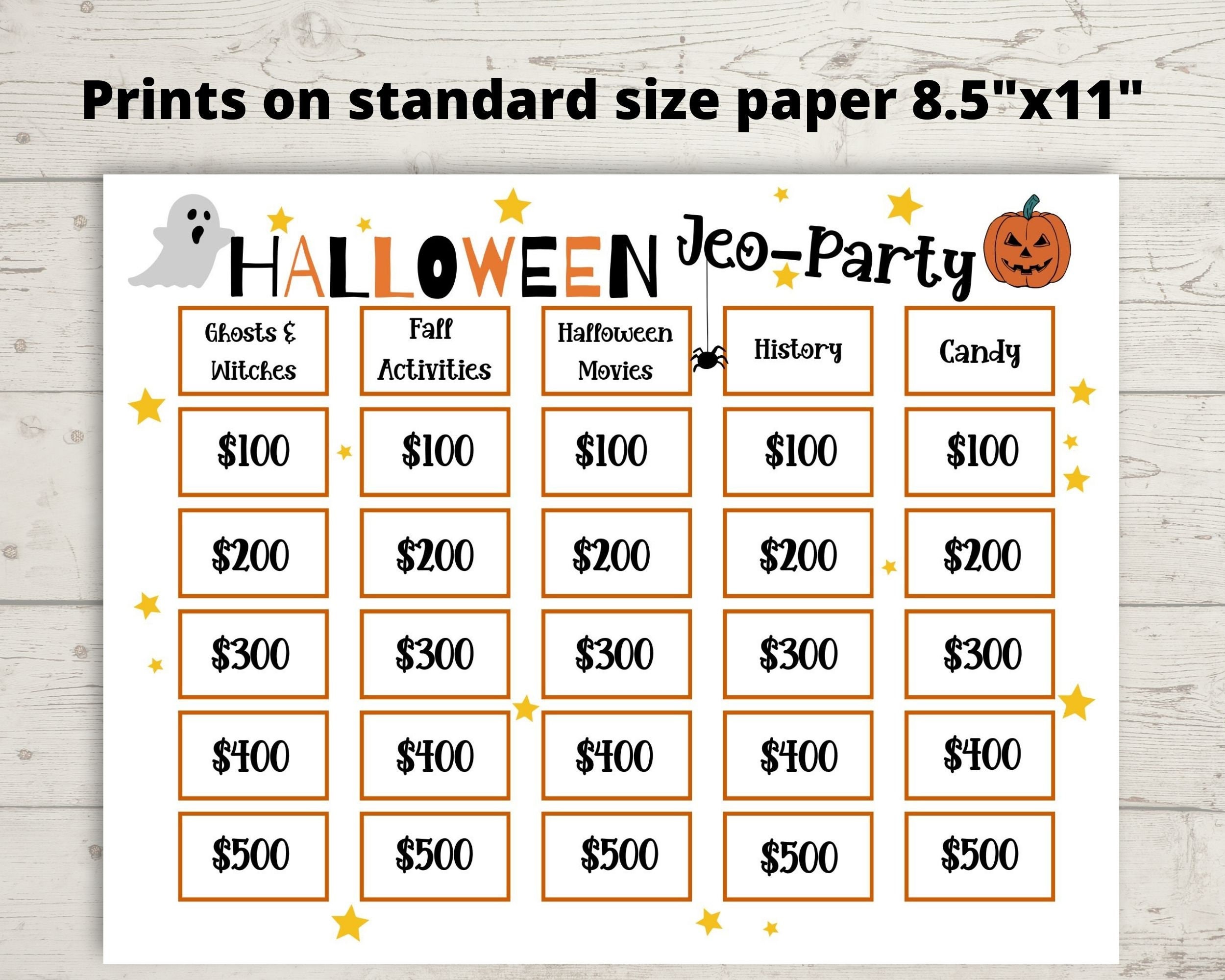 Halloween Jeoparty Game - Halloween Trivia, Halloween Printable Quiz ...