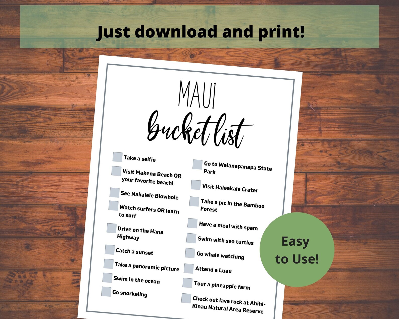 Maui Bucket List Printable - Maui Hawaii Vacation Check List - Etsy