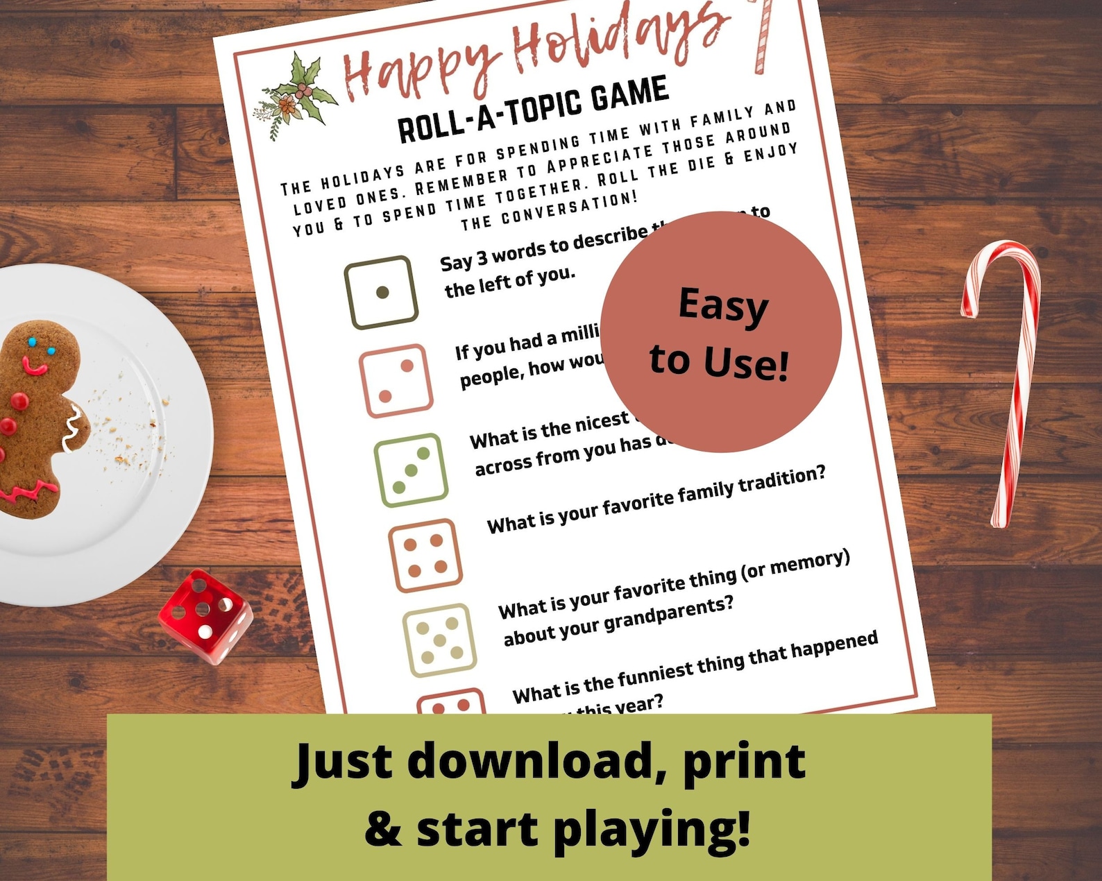 Holiday Roll a Topic Dice Game Ice Breaker Game Christmas - Etsy