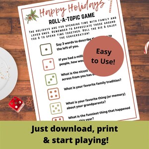 Holiday Roll a Topic Dice Game - Ice Breaker Game, Christmas Dice Game ...