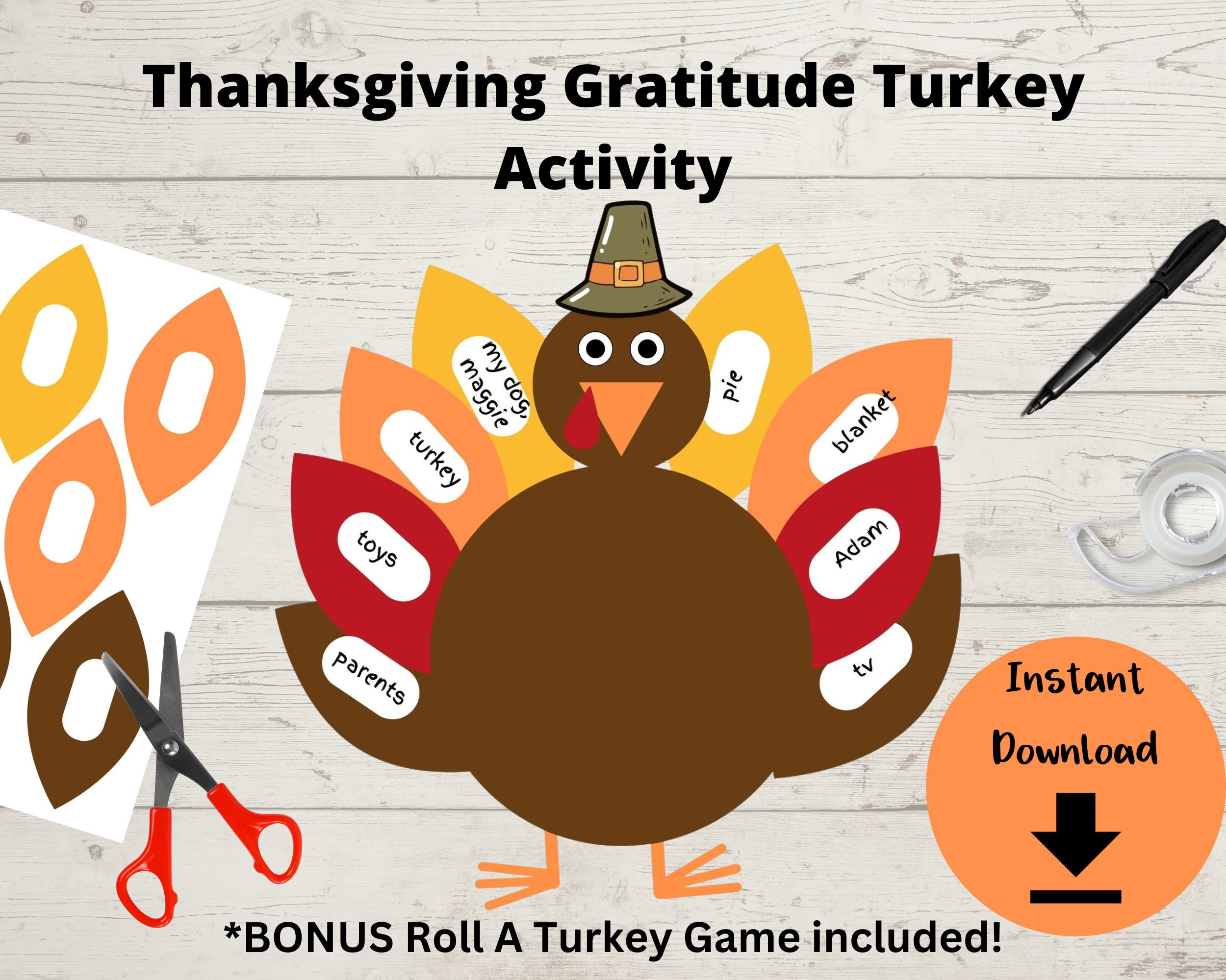 Gratitude Game Roll a Turkey Game, Turkey Printable, Thanksgiving Game ...