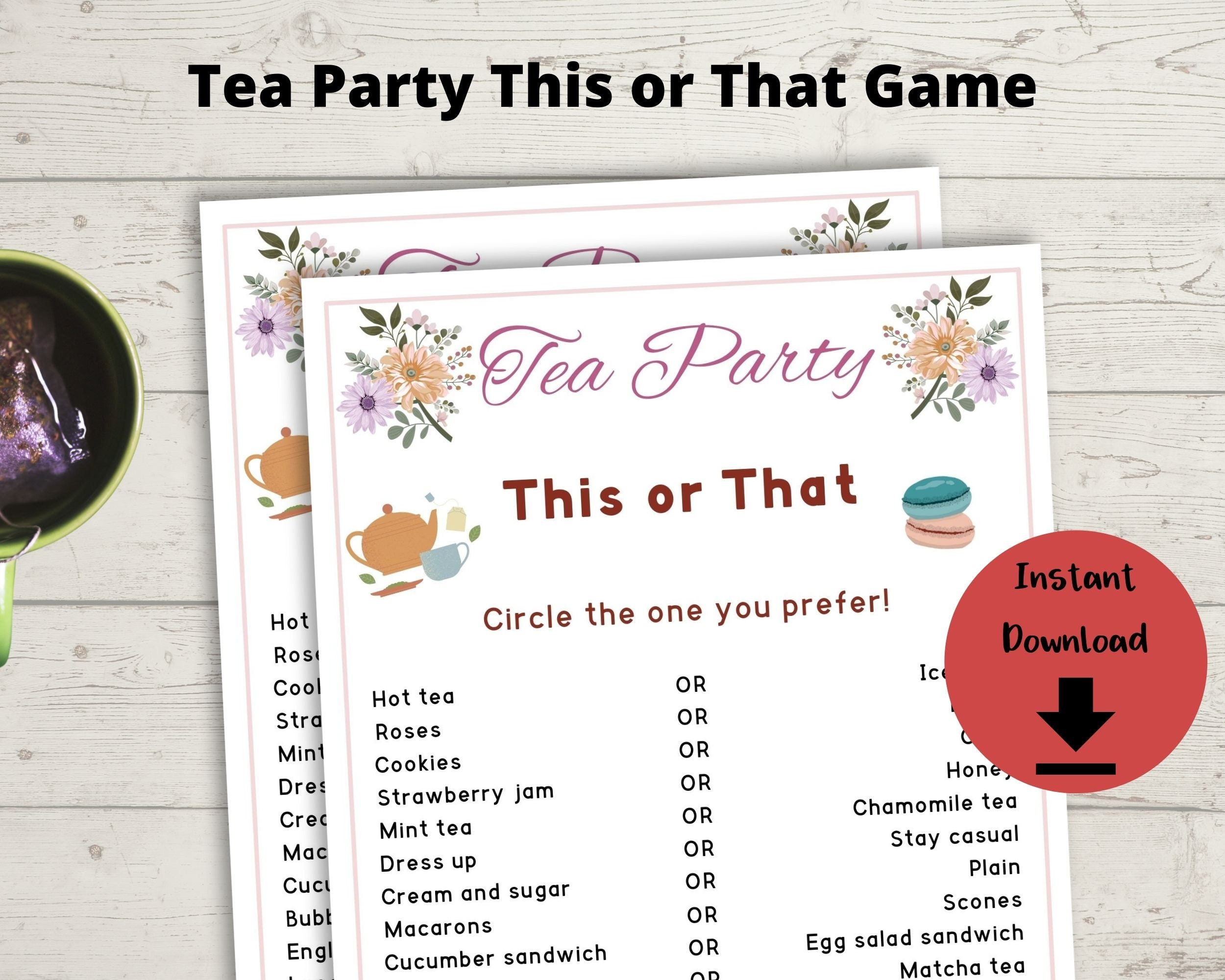 Tea Party Game - This or That Printable Game, High Tea Activity, Kids ...