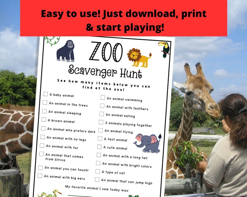 Zoo Scavenger Hunt - Zoo Treasure Hunt, Zoo Games, Zoo Hunt for Kids ...