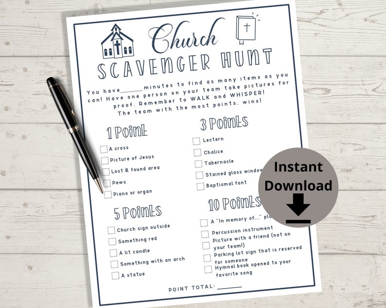 Church Scavenger Hunt - Church I Spy Game, Youth Group Games, Church ...