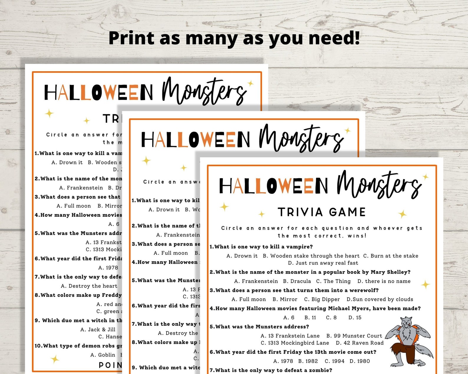 Halloween Trivia Monster Game Halloween Quiz Monster - Etsy