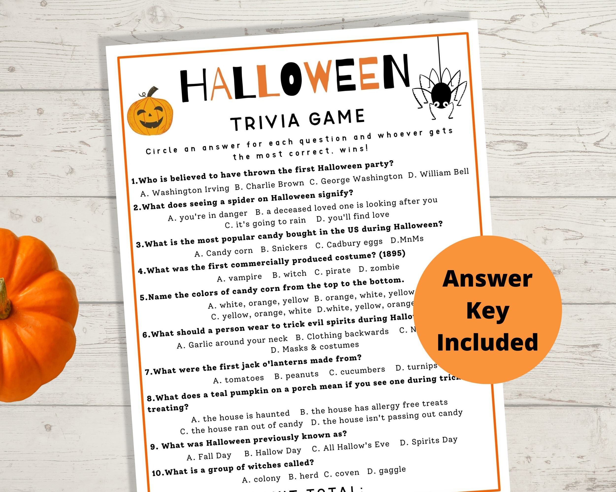 Halloween Trivia - Halloween Quiz, Halloween Party Game, Halloween ...